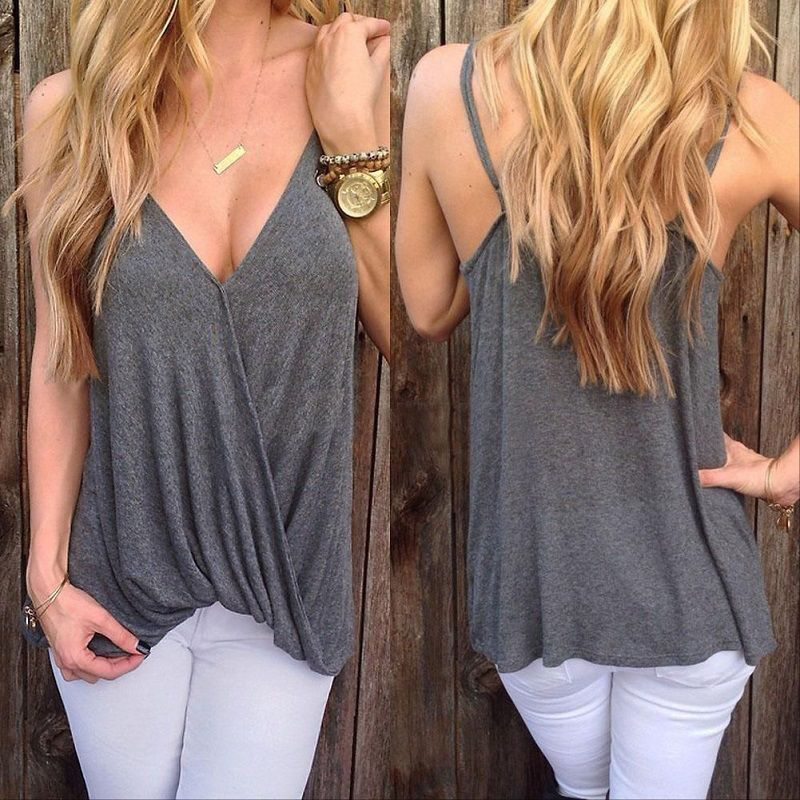 Womens Sexy V Neck Summer Casual Vest Tops Sleeveless Blouse Tank Tops T Shirt Ebay
