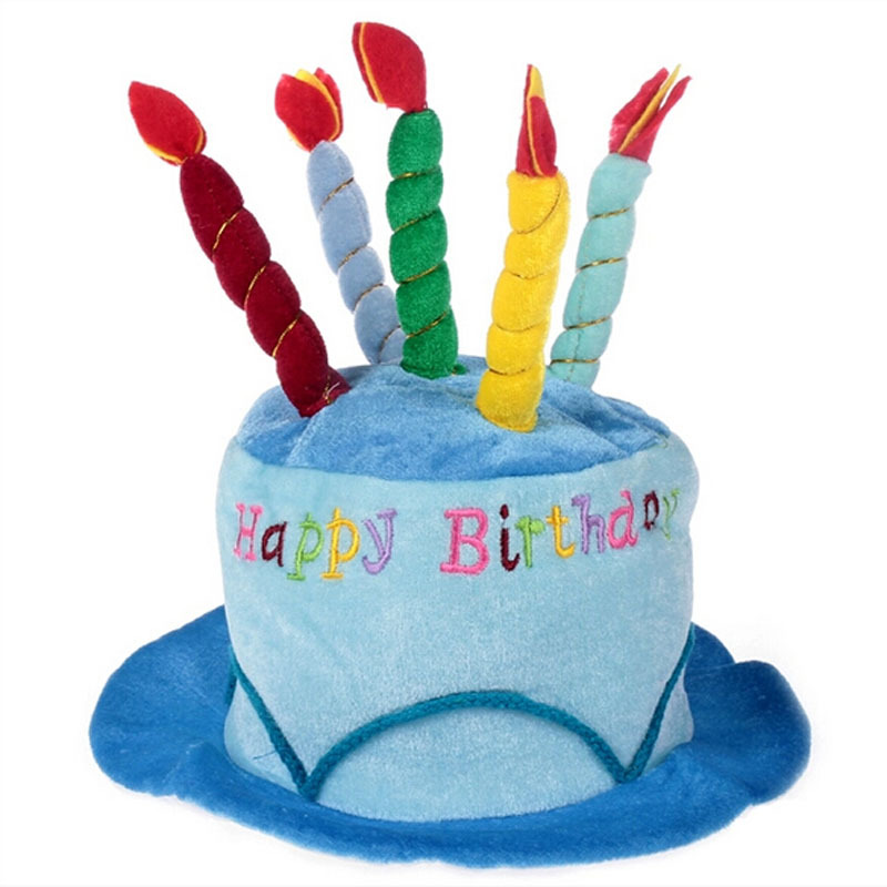 New Happy Birthday Plush Cake Hats With Candles Pink Or Blue Novelty ...