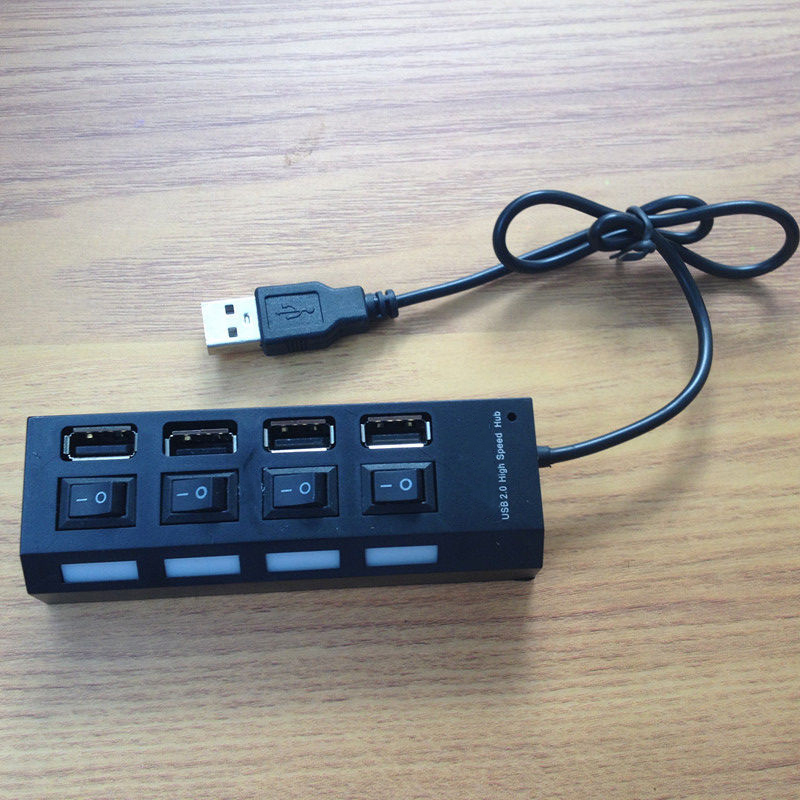 LED 4 Port USB 2.0 Hub High Speed Power On/Off Button Switch for Laptop ...