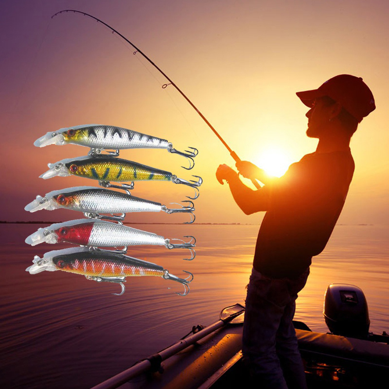 Buy 5pcs/set Fishing Poper Lures Water Hard Crankbait Minnow Treble ...