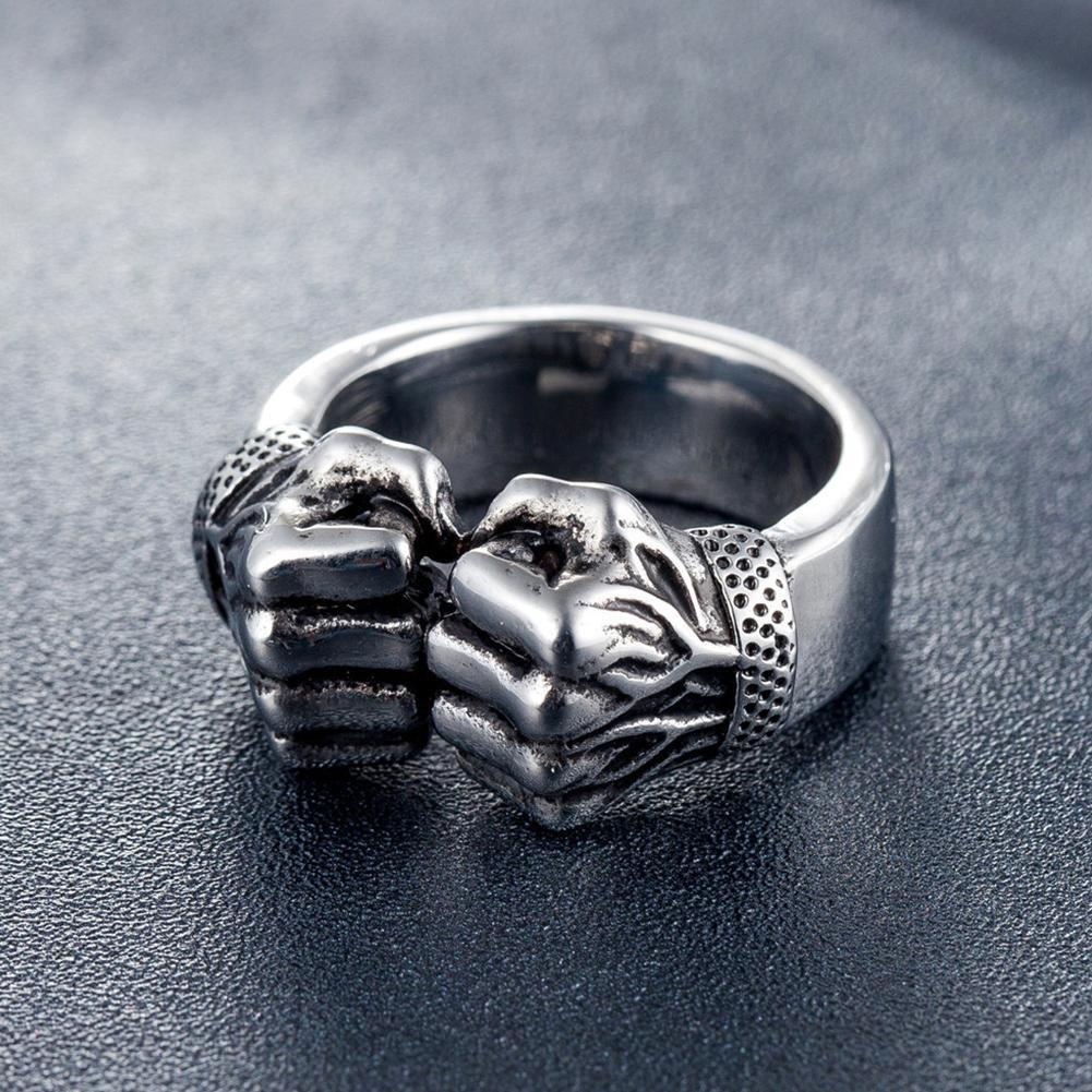 Buy Vintage Double Fist Clasp Ring Strength Ready stock Silver Gold ...