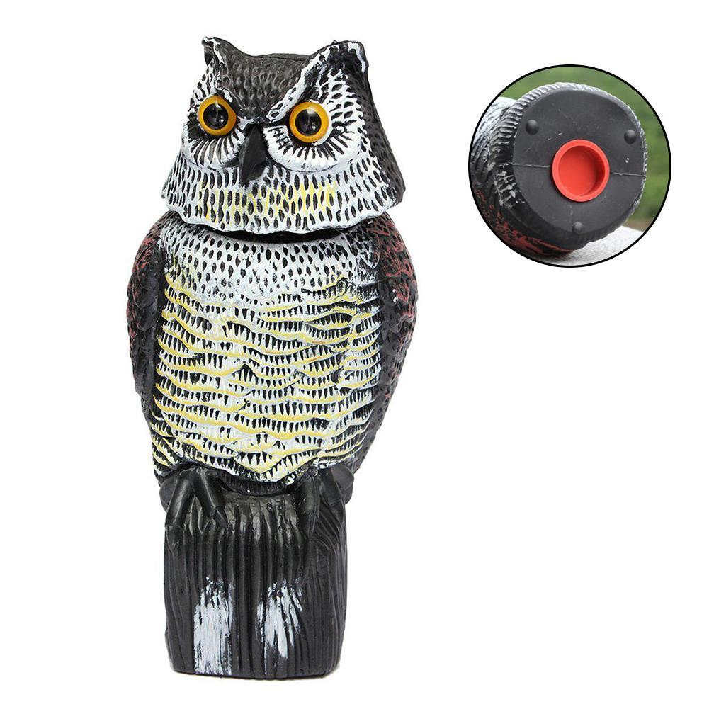 Realistic Owl Decoy with Rotating Head Repellent Pest Control Scarecrow ...