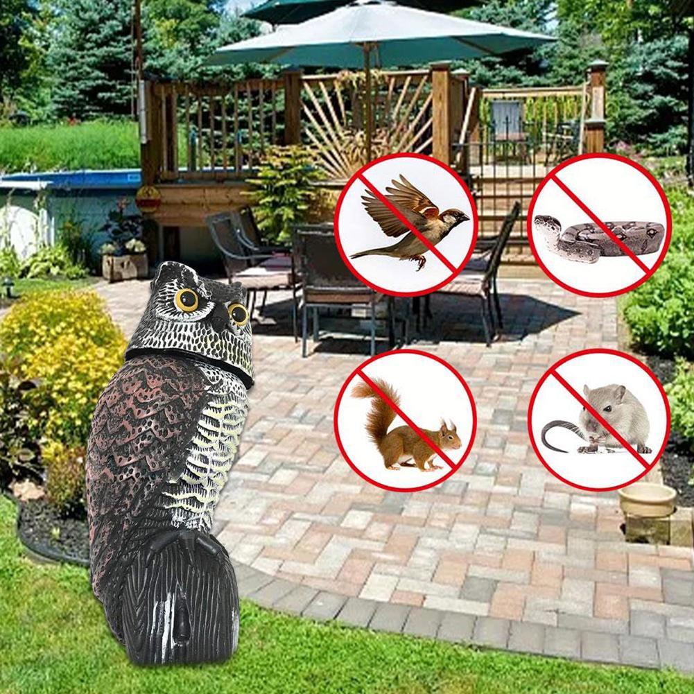 Realistic Owl Decoy with Rotating Head Repellent Pest Control Scarecrow ...